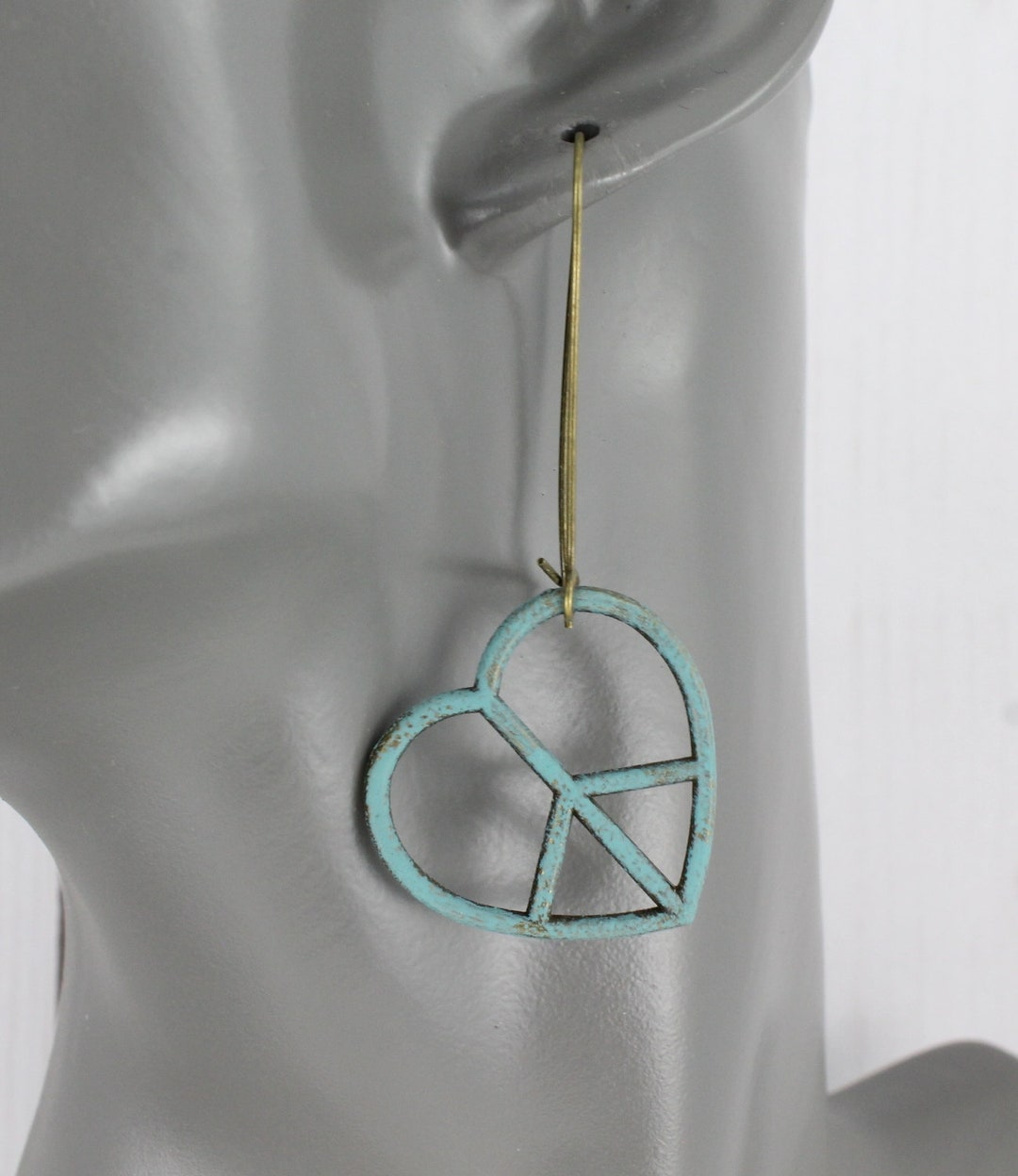 Teal Blue Peace Sign Earrings Heart Peace Symbol Love and Peace Dangle ...