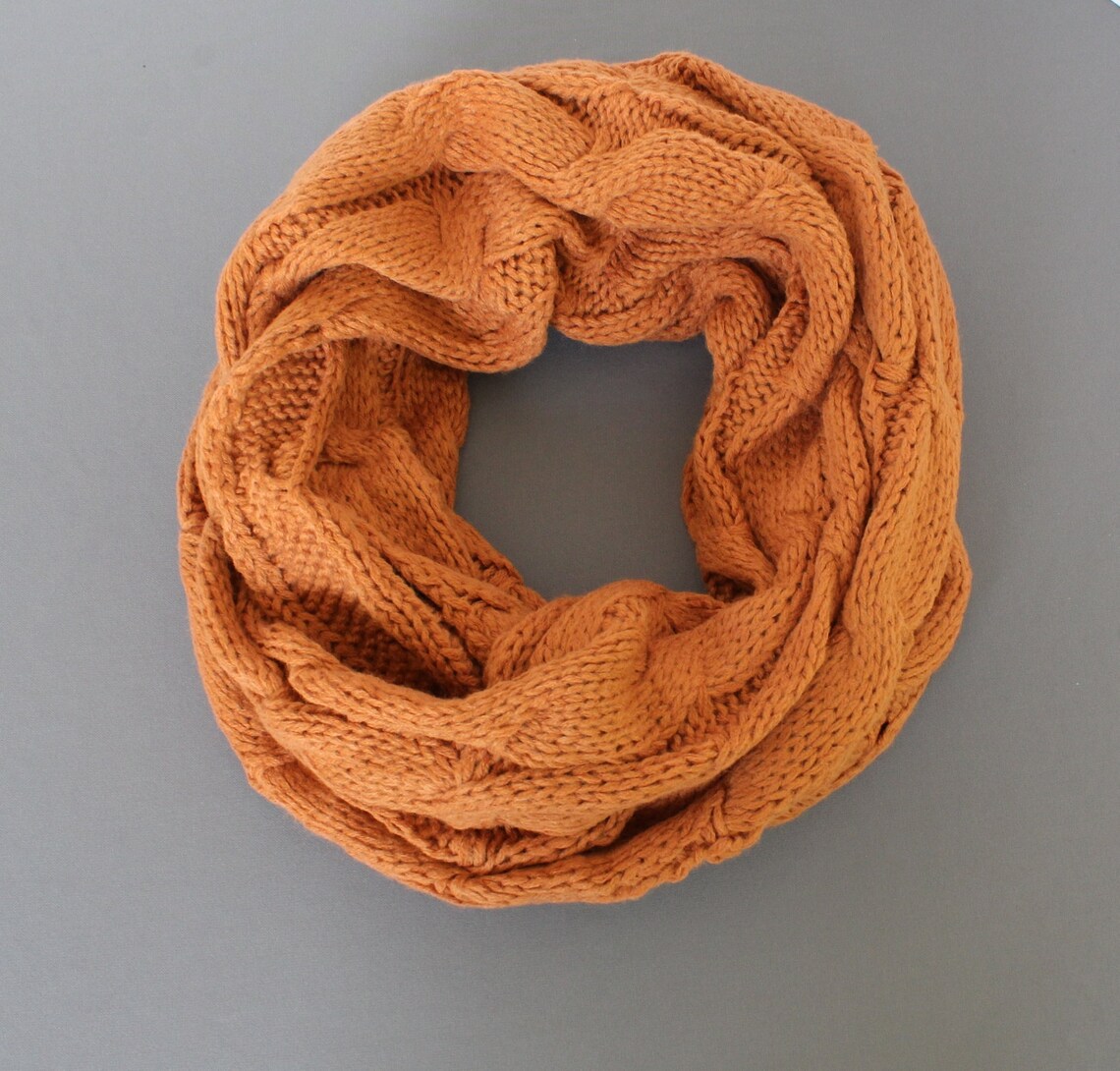 Rust Orange cable knit infinity scarf soft chunky knit circle | Etsy