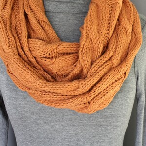 Rust Orange Cable Knit Infinity Scarf Soft Chunky Knit Circle Endless ...