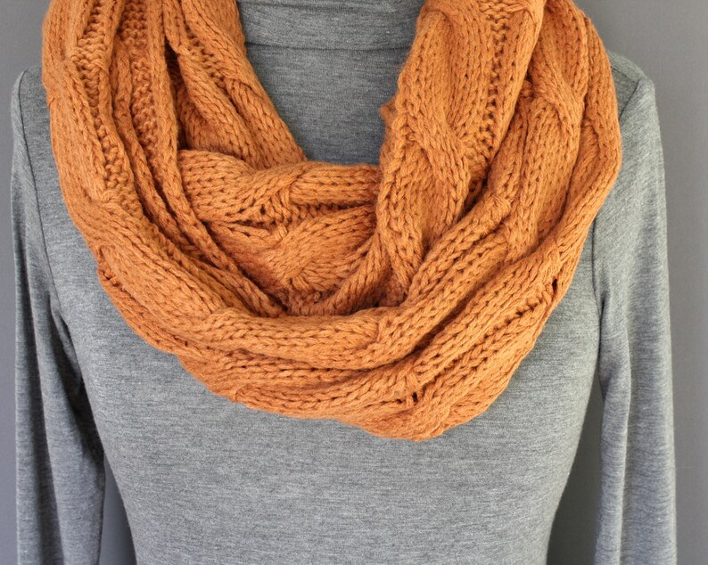 Rust Orange cable knit infinity scarf soft chunky knit circle | Etsy