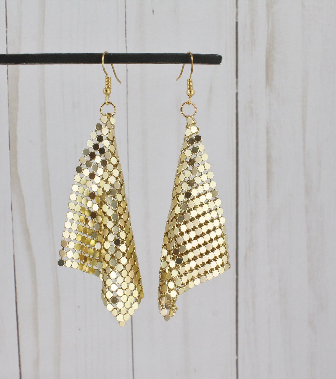Gold mesh earrings metal dangle dangly flowy lightweight | Etsy