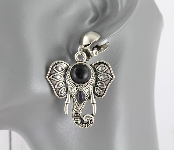 Clip on Elephant Earrings Trunk Ears Pendant 2 1/8 Long - Etsy