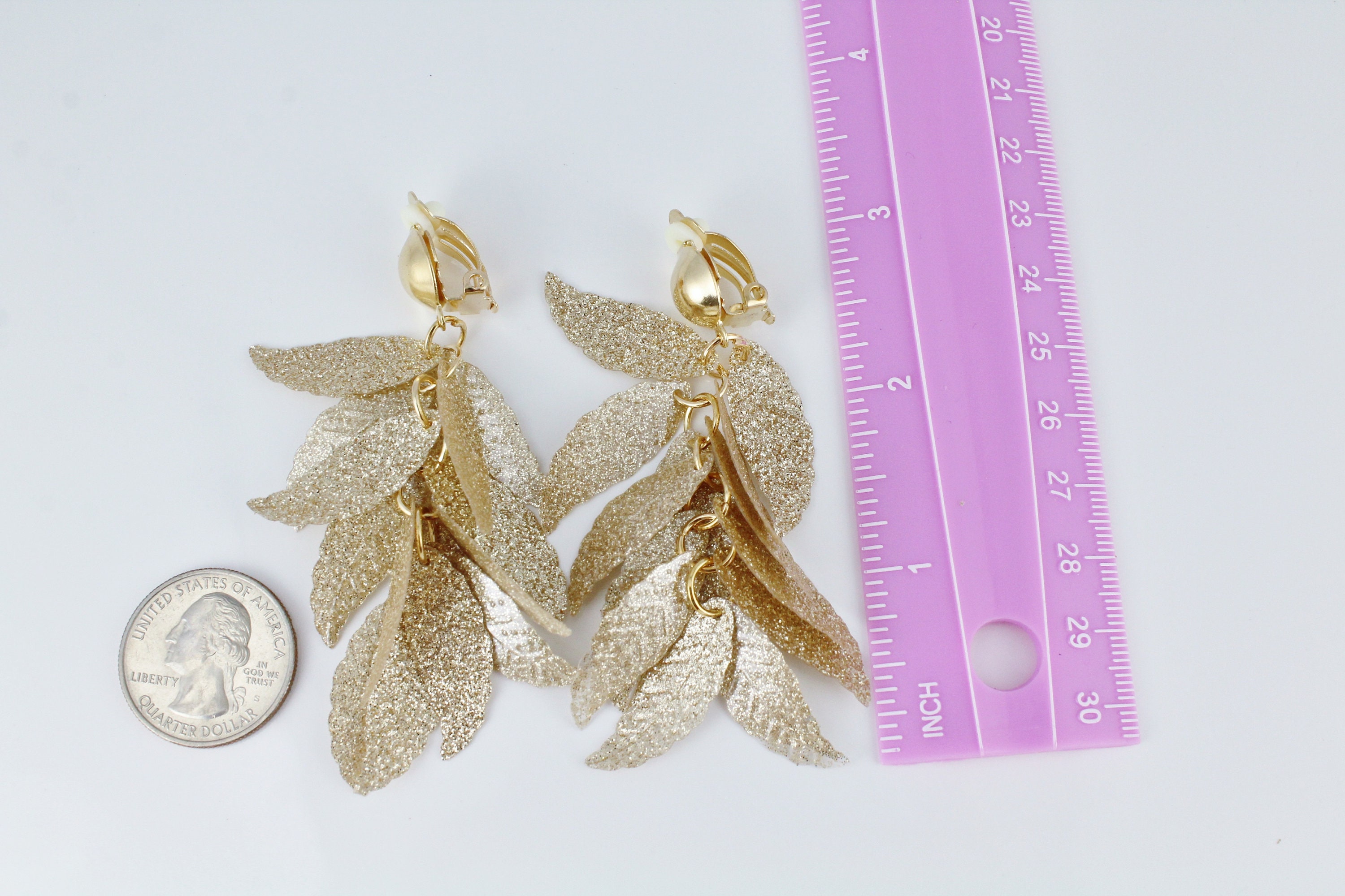 Gold Clip On earrings lightweight feathered paillette sequins | Etsy