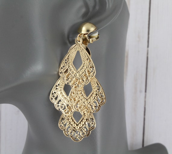 Gold Clip on Earrings Chandelier Lightweight Dangle Clips - Etsy