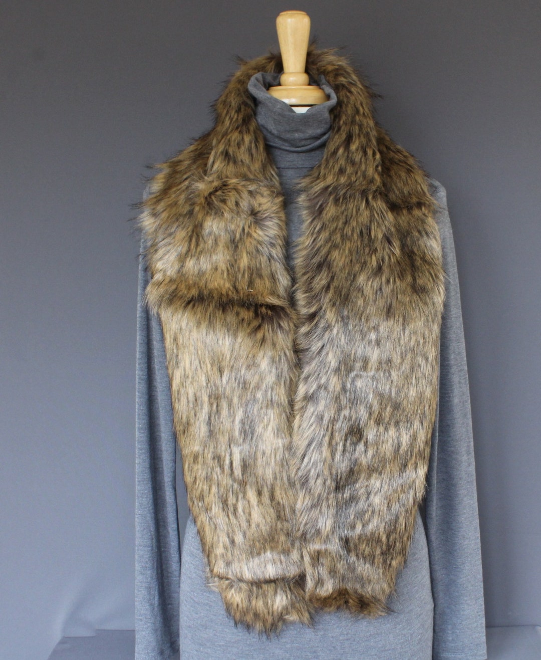 Brown Black Scarf Faux Fur Furry Scarf Neck Wrap Warmer Muffler Long ...