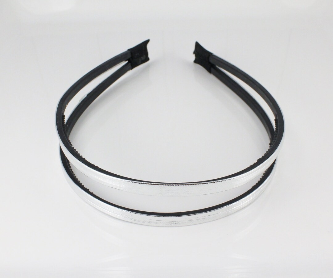 Silver Double Look Faux Leather Headband Double Look 2-line Double Band ...