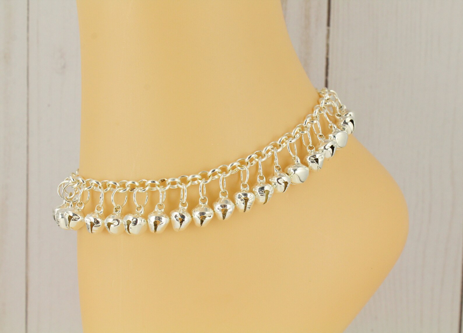 Silver Jingly Bells Anklet Ankle Bracelet Jingle Bell Adjustable 8 to ...