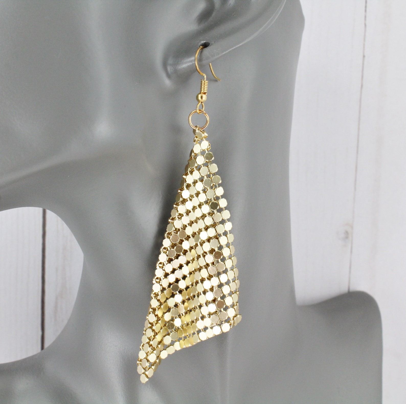 Gold mesh earrings metal dangle dangly flowy lightweight | Etsy