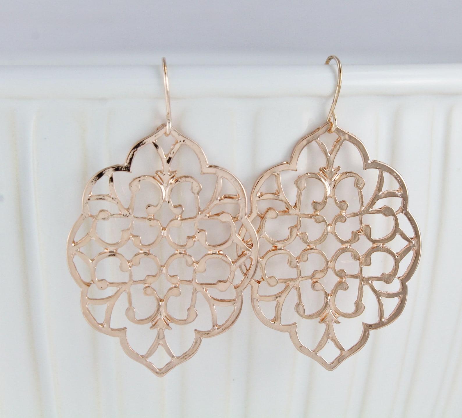 Rose Gold Filigree Earrings Teardrop Boho Chic Moroccan - Etsy