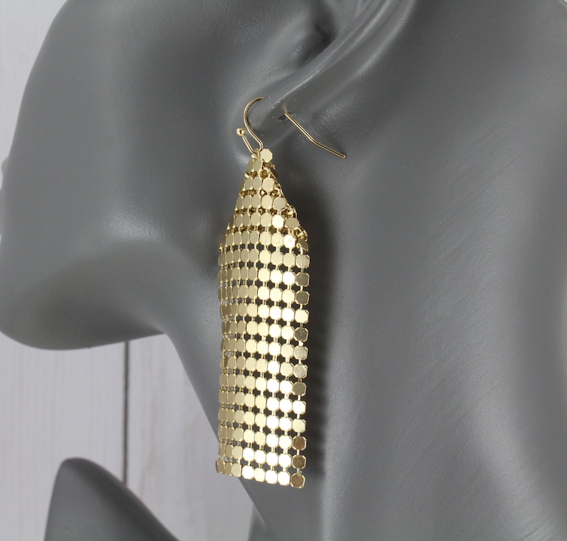 Gold Mesh Earrings Metal Dangle Dangly Flowy Lightweight - Etsy