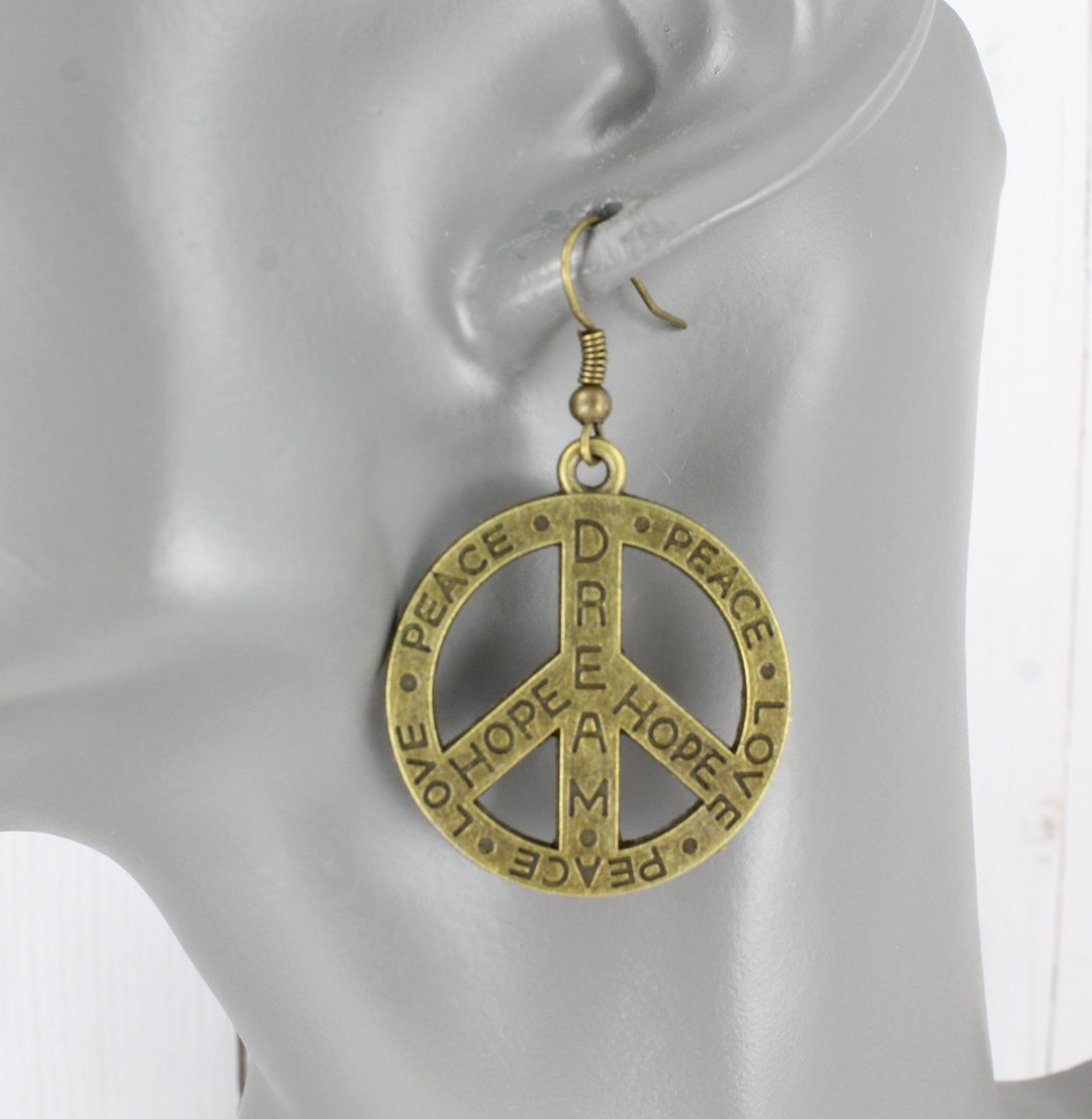 Peace Sign Earrings Peace Symbol Love and Peace Dangle Earrings Dark ...