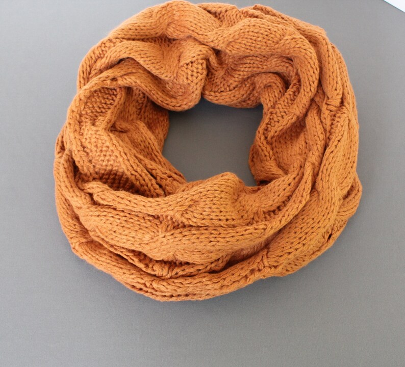 Rust Orange cable knit infinity scarf soft chunky knit circle | Etsy