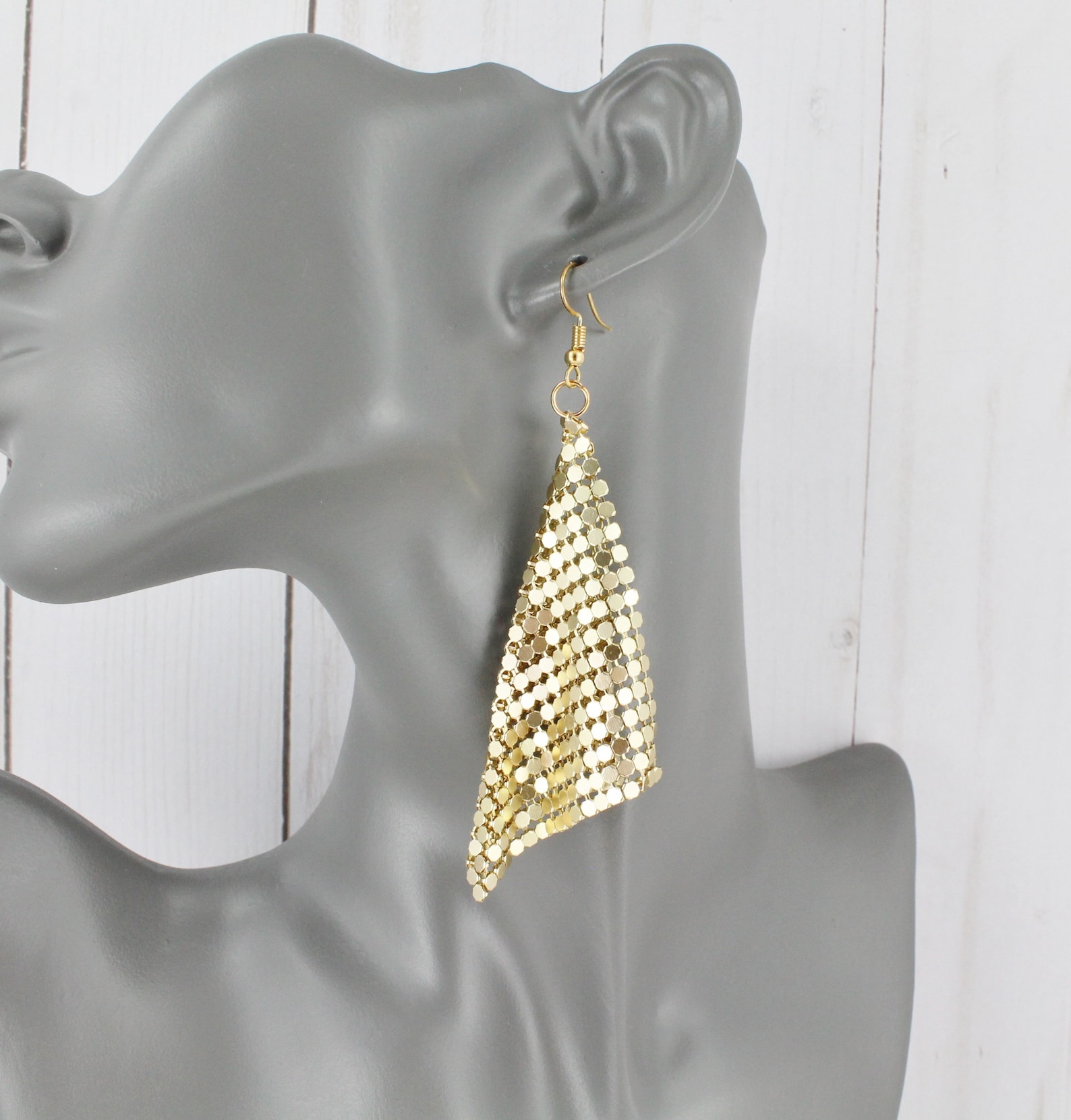 Gold mesh earrings metal dangle dangly flowy lightweight | Etsy