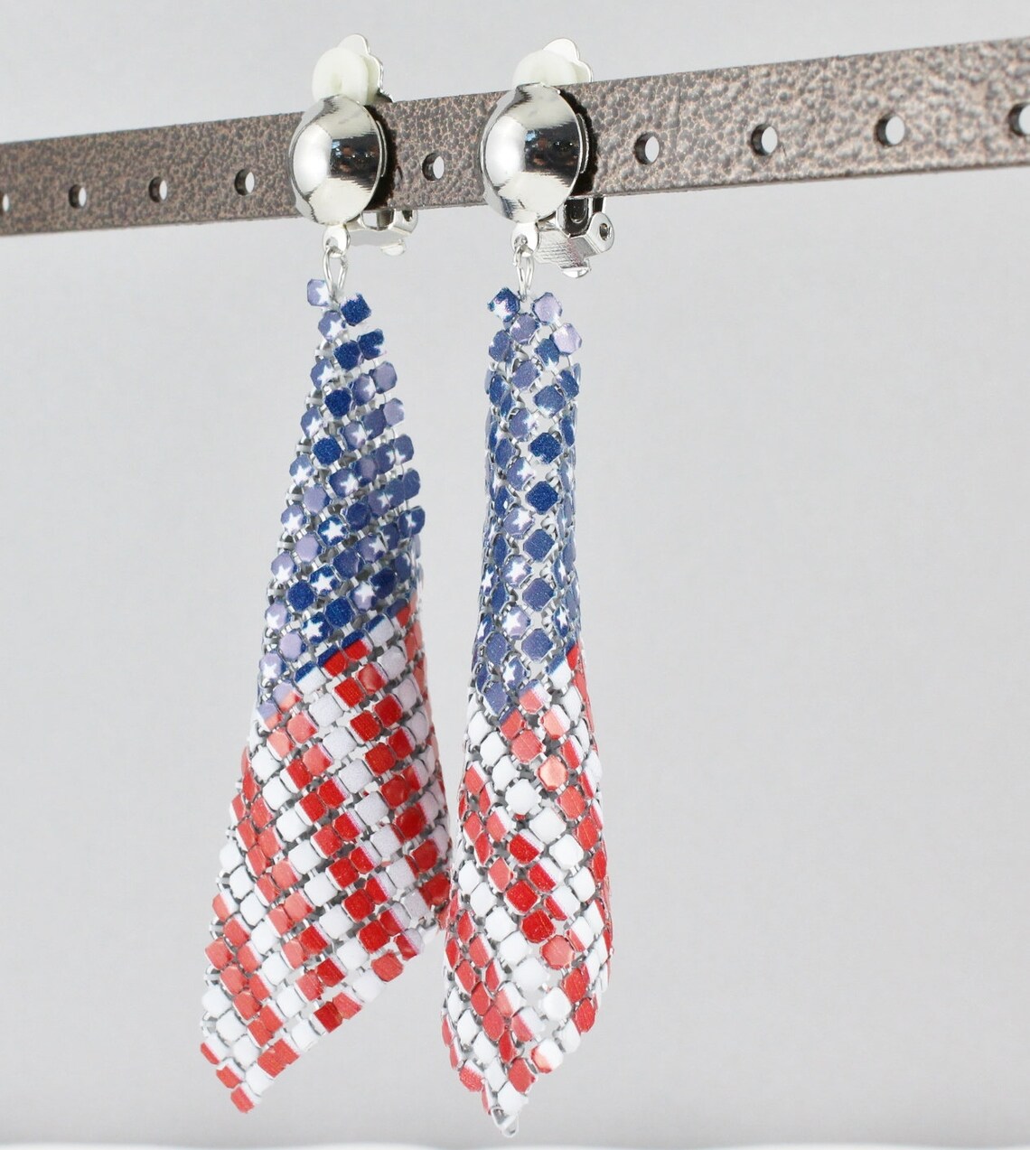 American Flag clip on earrings lightweight dangle clips mesh | Etsy