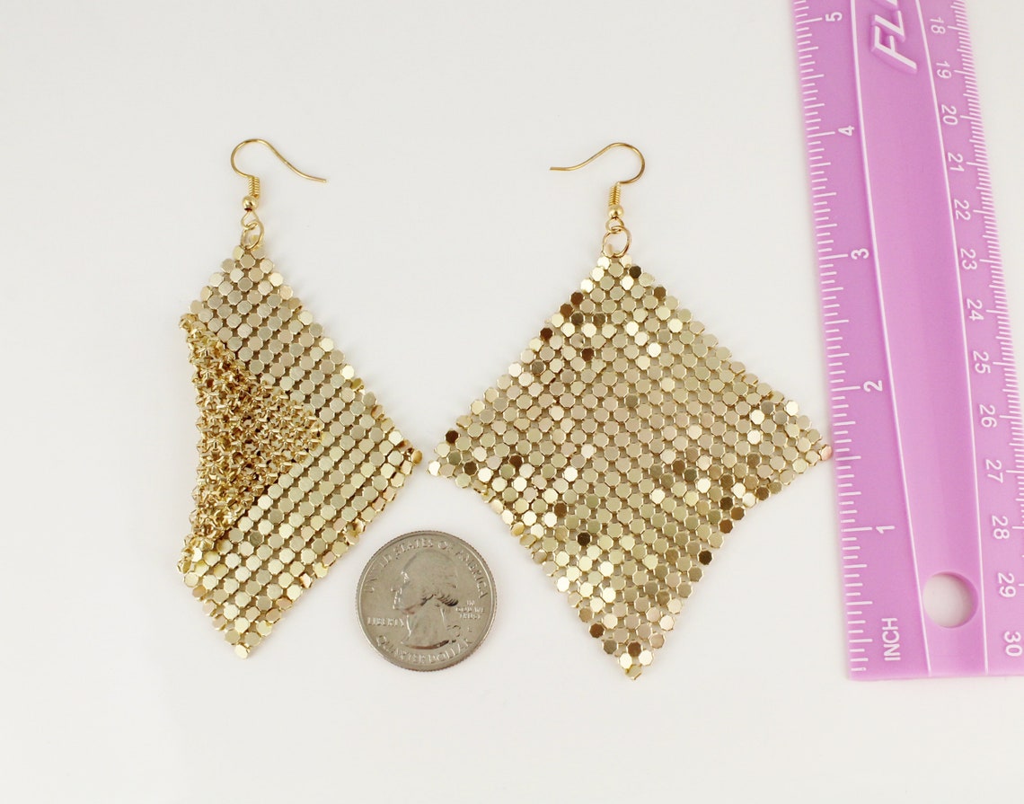 Gold mesh earrings metal dangle dangly flowy lightweight | Etsy