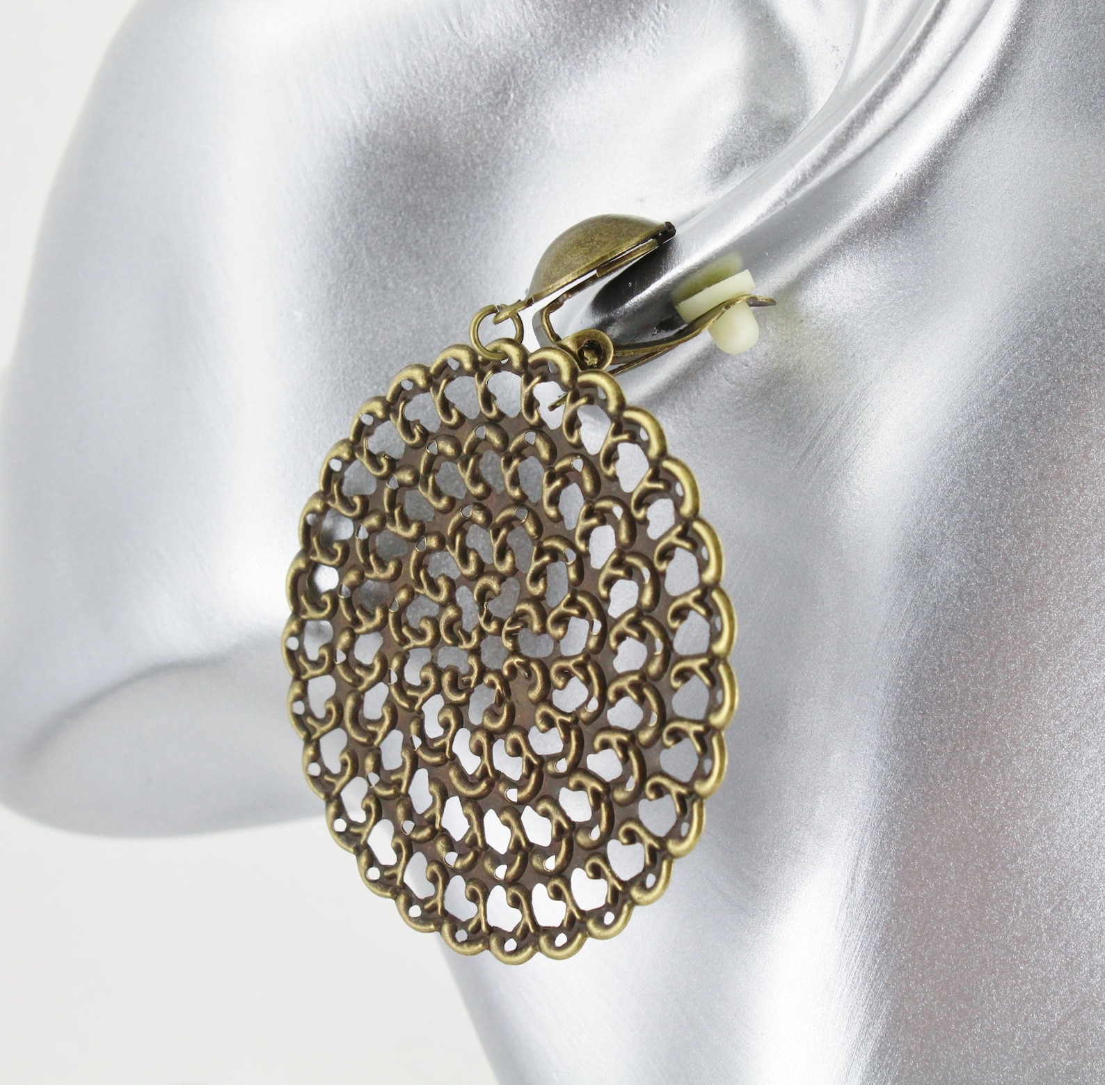Round Medallion Clip on Earrings Filigree BIG Dangle Bronze - Etsy