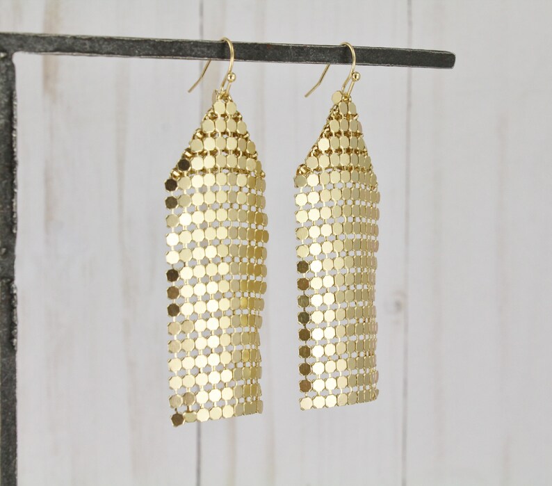 Gold Mesh Earrings Metal Dangle Dangly Flowy Lightweight - Etsy