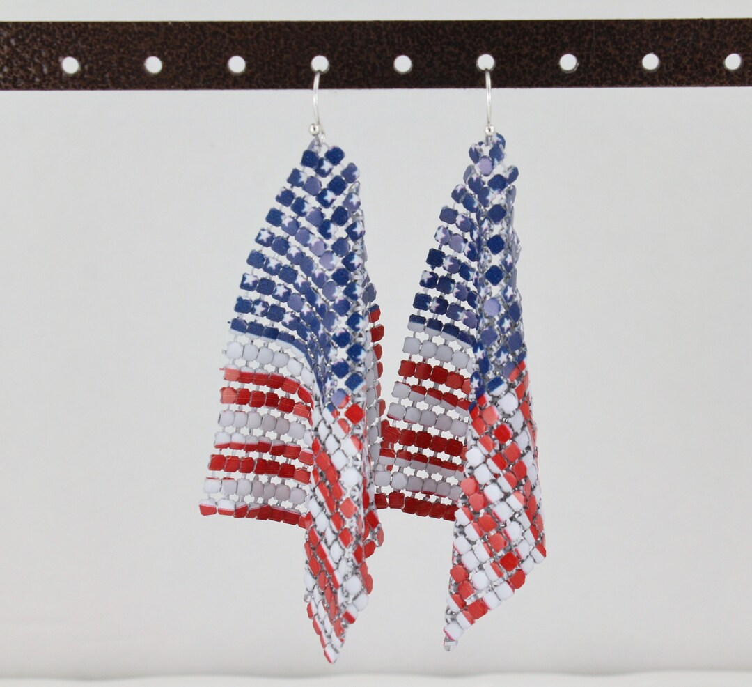 American Flag Earrings Dangle Dangly Flowy Lightweight 3.75" Long ...