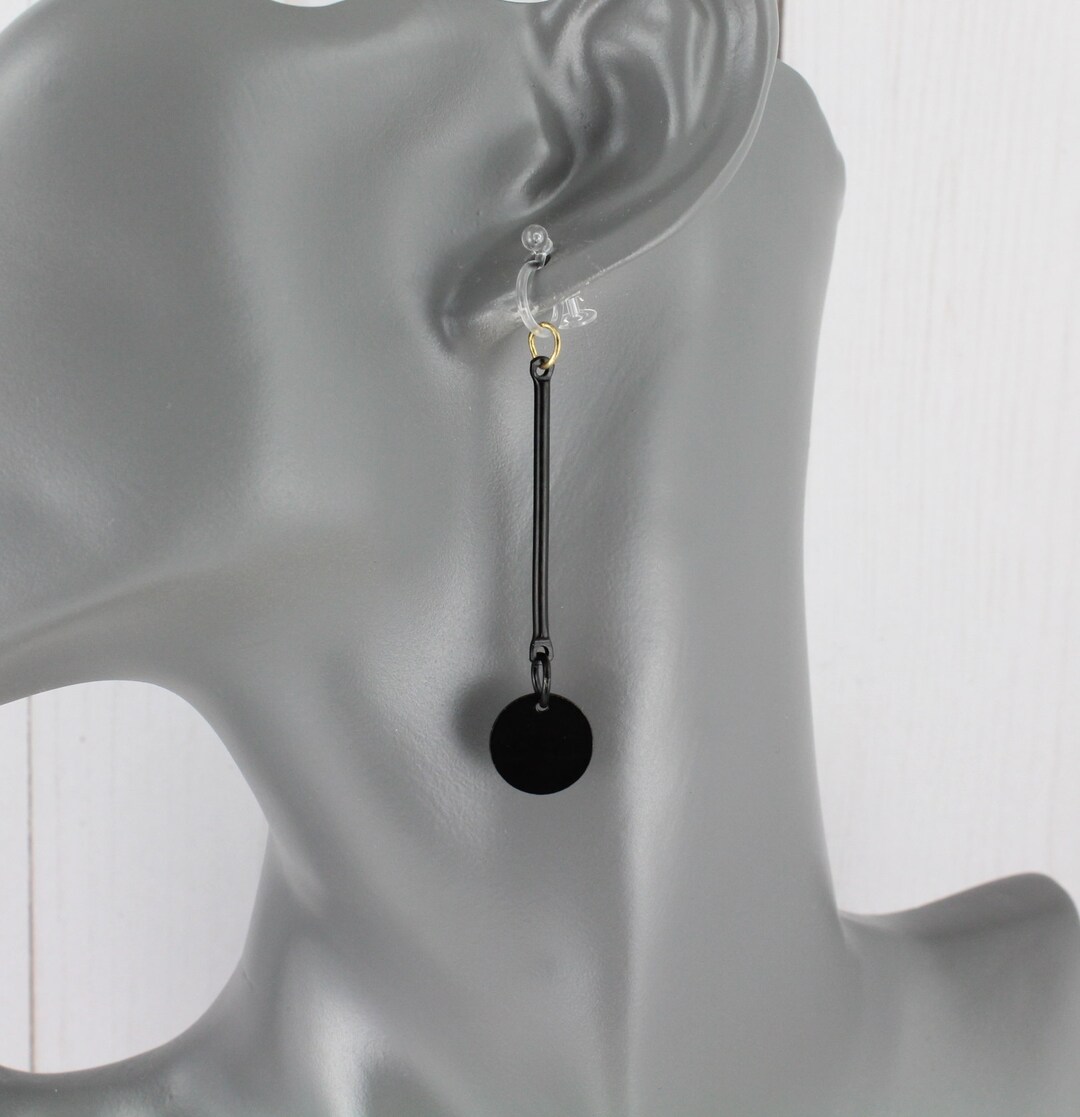 Black Clip on Earrings Metal Dangle Invisible Clips Non-pierced ...