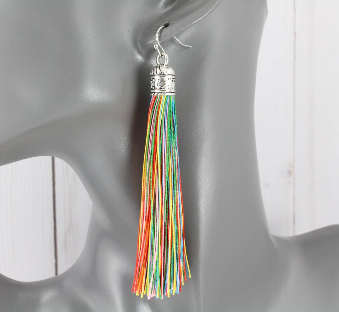 Tassel Earrings Multi Color Chandelier Lightweight Fringe Dangle 4 ...