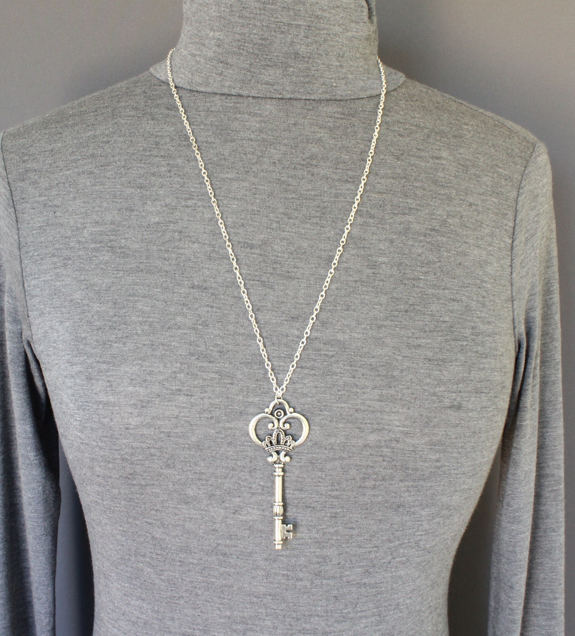 Skeleton Key Necklace 28 Long Chain Skeleton Key Outline - Etsy