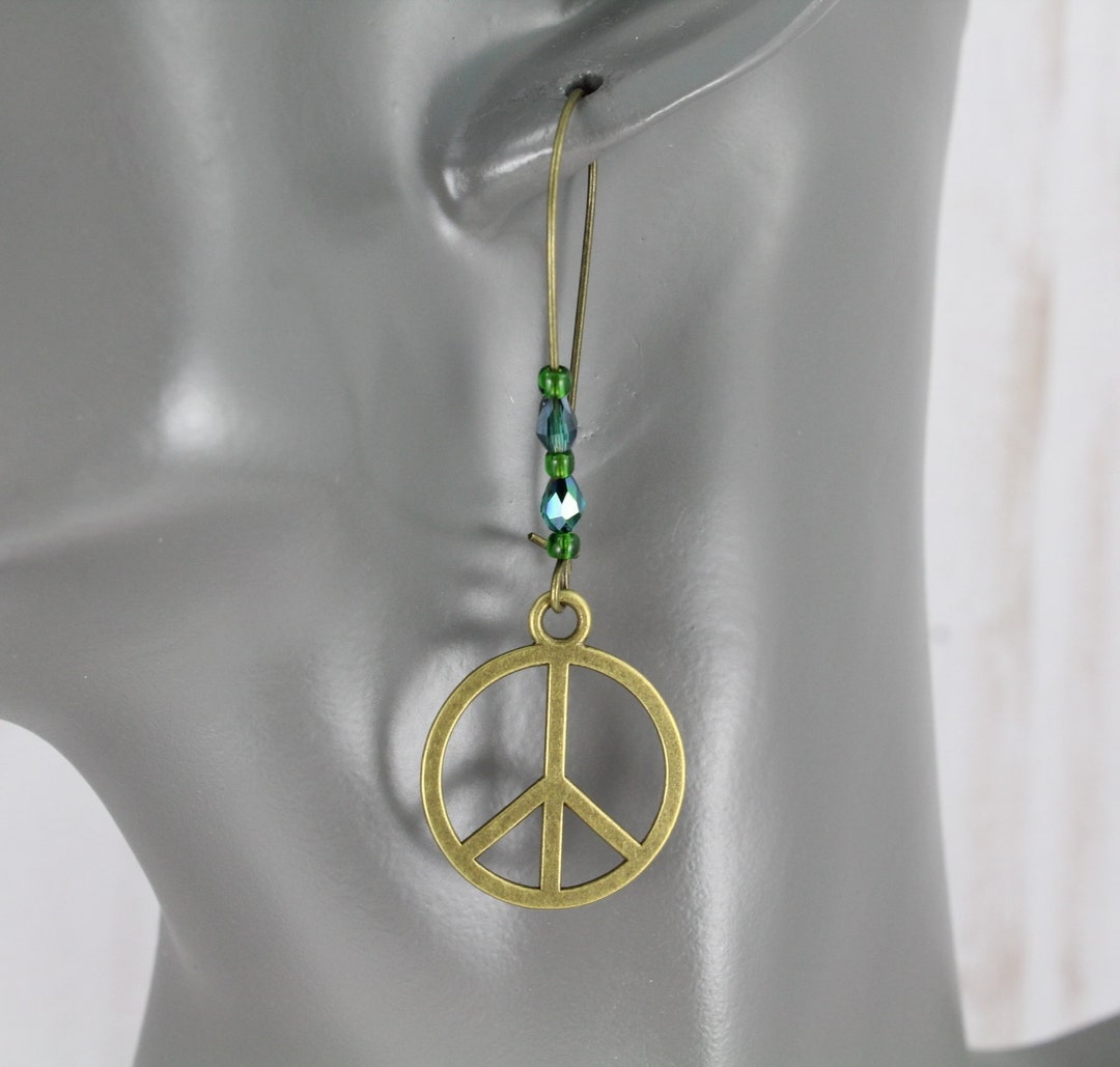 Peace Sign Earrings Peace Symbol Dangle Earrings Antiqued Gold Bronze ...