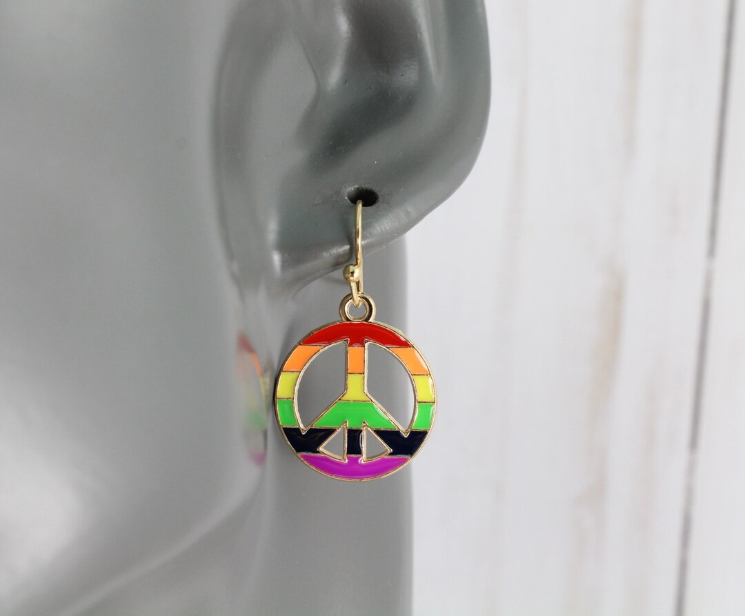 Rainbow Peace Sign Earrings Peace Symbol Dangle Earrings French Hook 1 ...