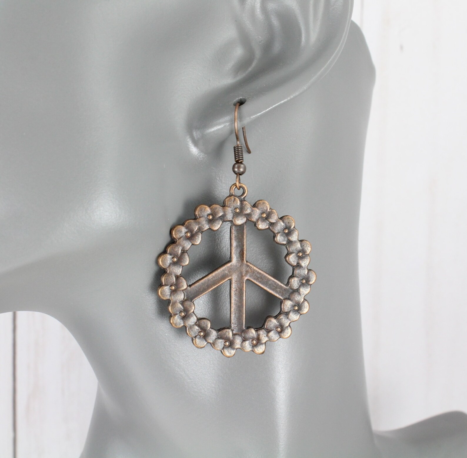 Peace Sign Earrings Floral Peace Symbol Love and Peace Dangle Earrings ...