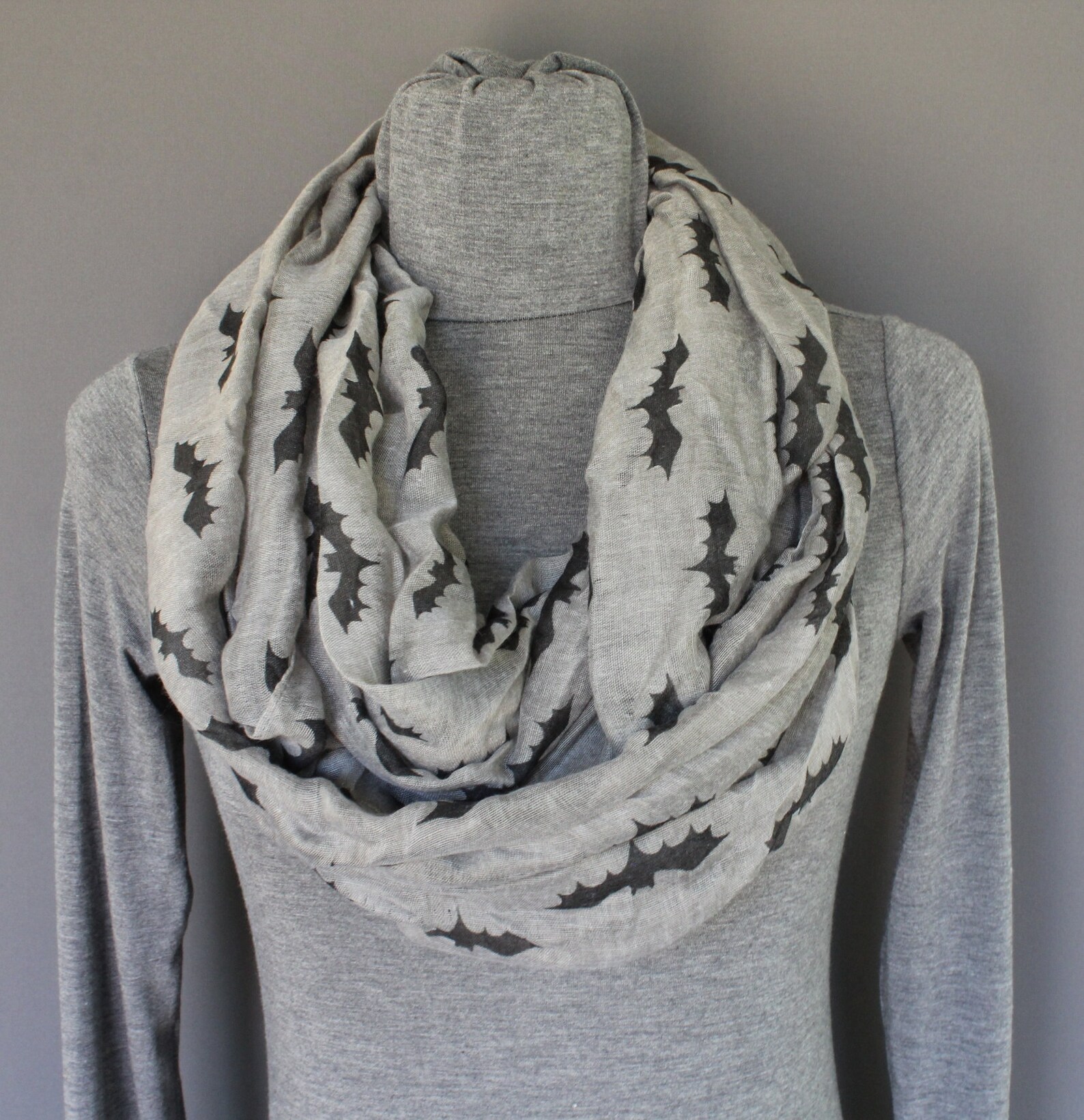 Grey Black Bats Halloween Scarf Lightweight Gauzy Infinity - Etsy