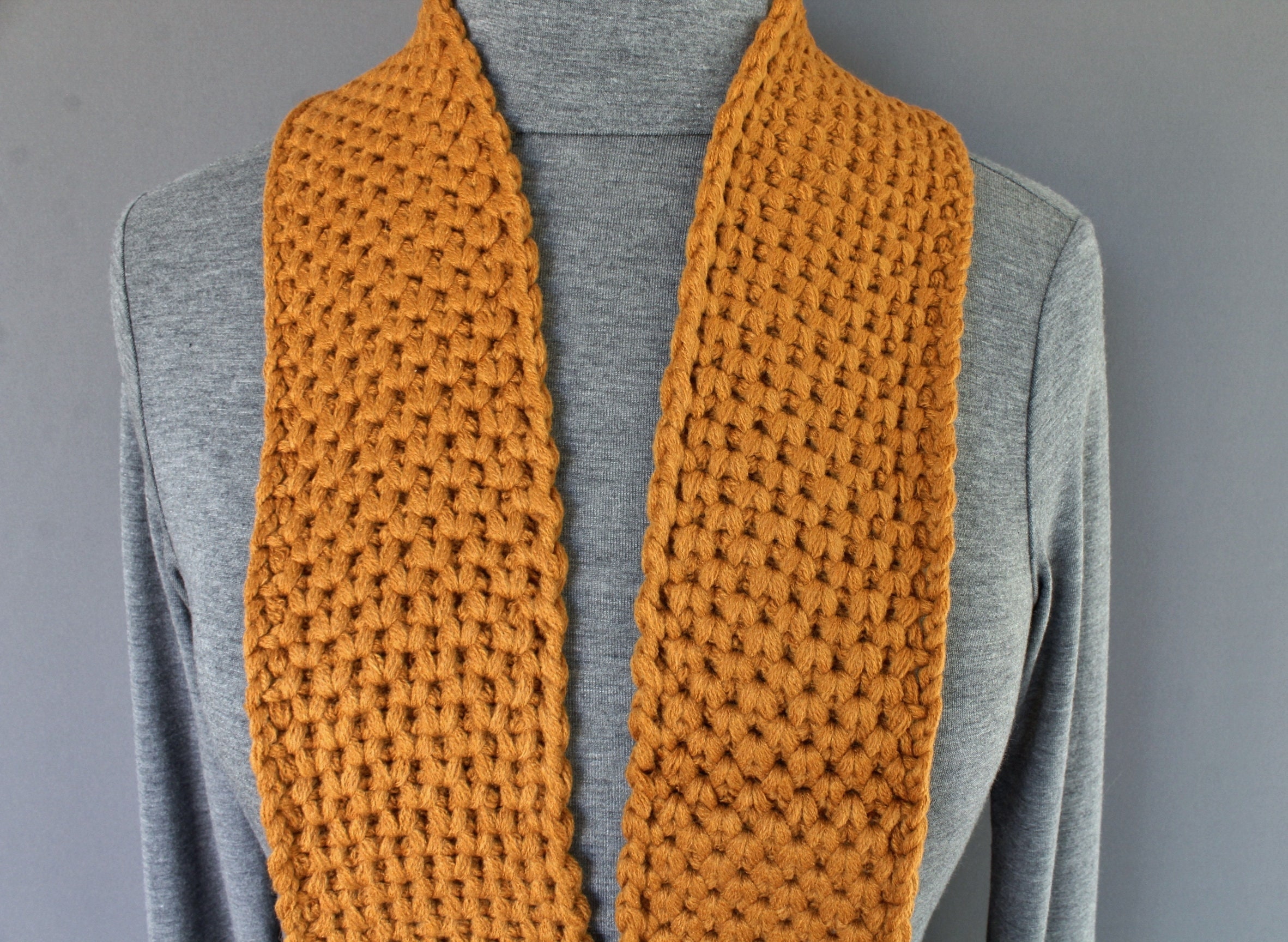 Copper Brown Color Skinny Scarf Soft Textured Pattern Knitted Scarf 55 ...