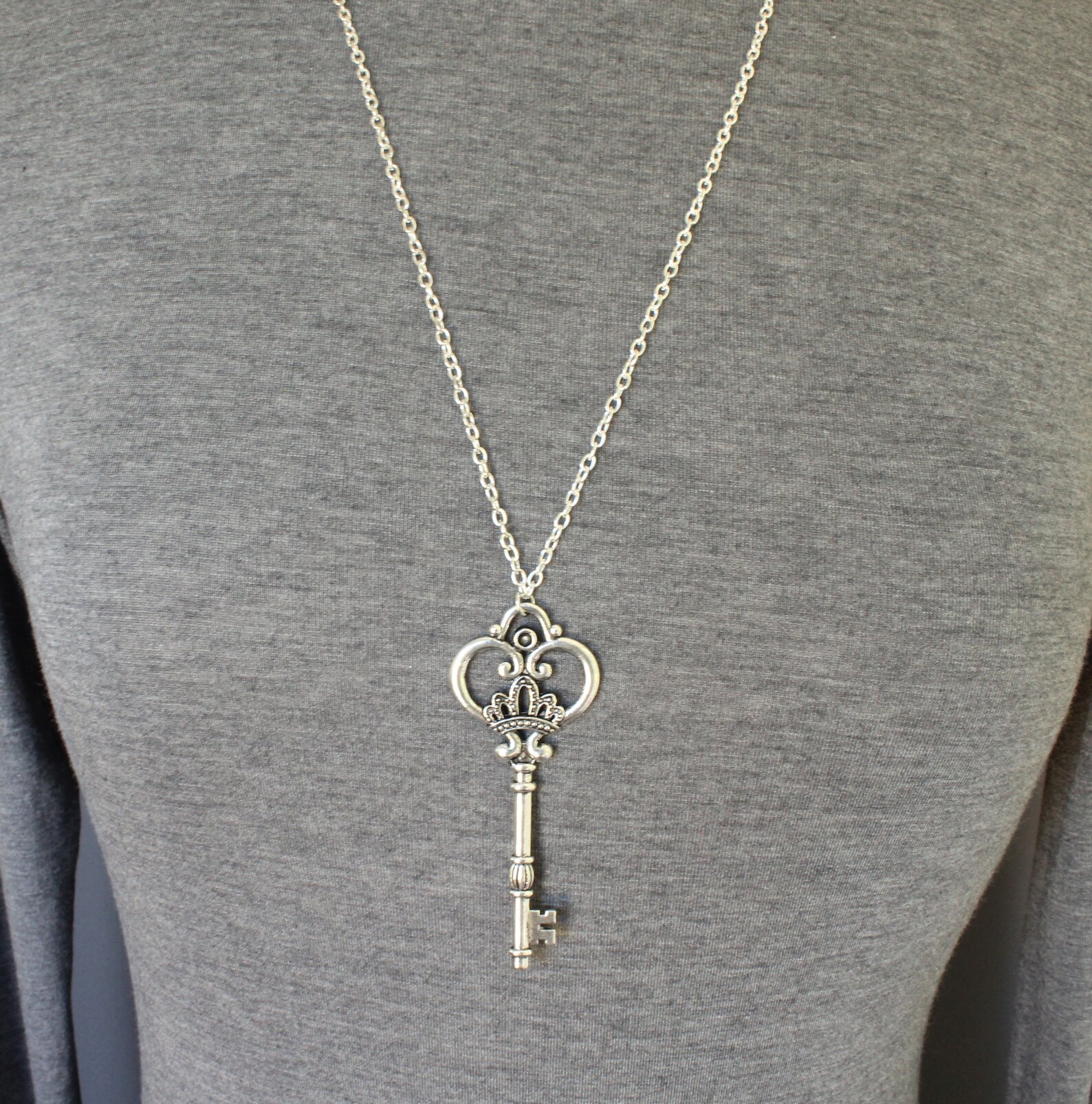 Skeleton Key Necklace 28 Long Chain Skeleton Key Outline - Etsy