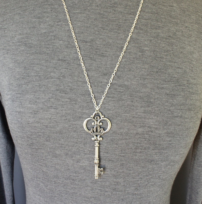Skeleton Key Necklace 28 Long Chain Skeleton Key Outline - Etsy