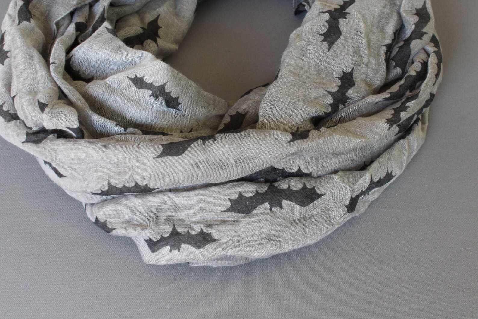 Grey Black Bats Halloween Scarf Lightweight Gauzy Infinity - Etsy