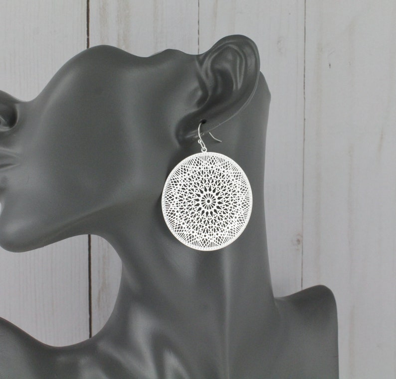 Silver Disc Earrings Filigree Medallion Scroll Cut Out Round - Etsy