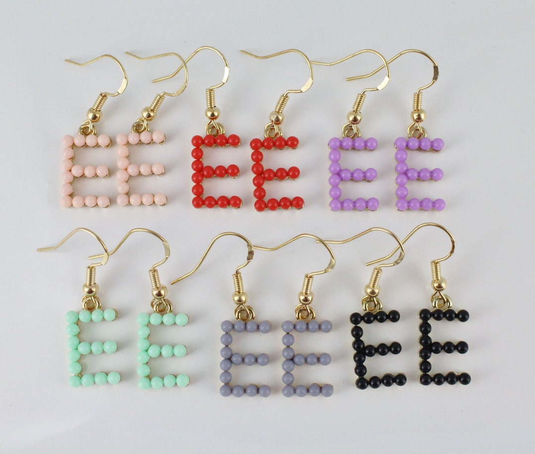 Initial Letter E Earrings Dangle 1.5" Long Very Lightweight Beaded ...