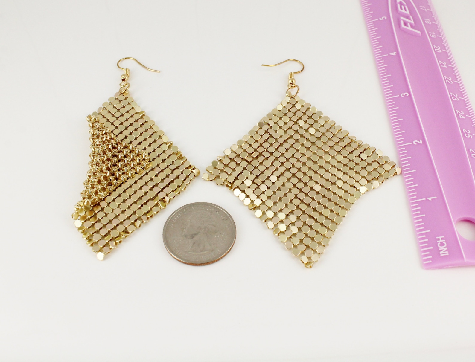 Gold mesh earrings metal dangle dangly flowy lightweight | Etsy