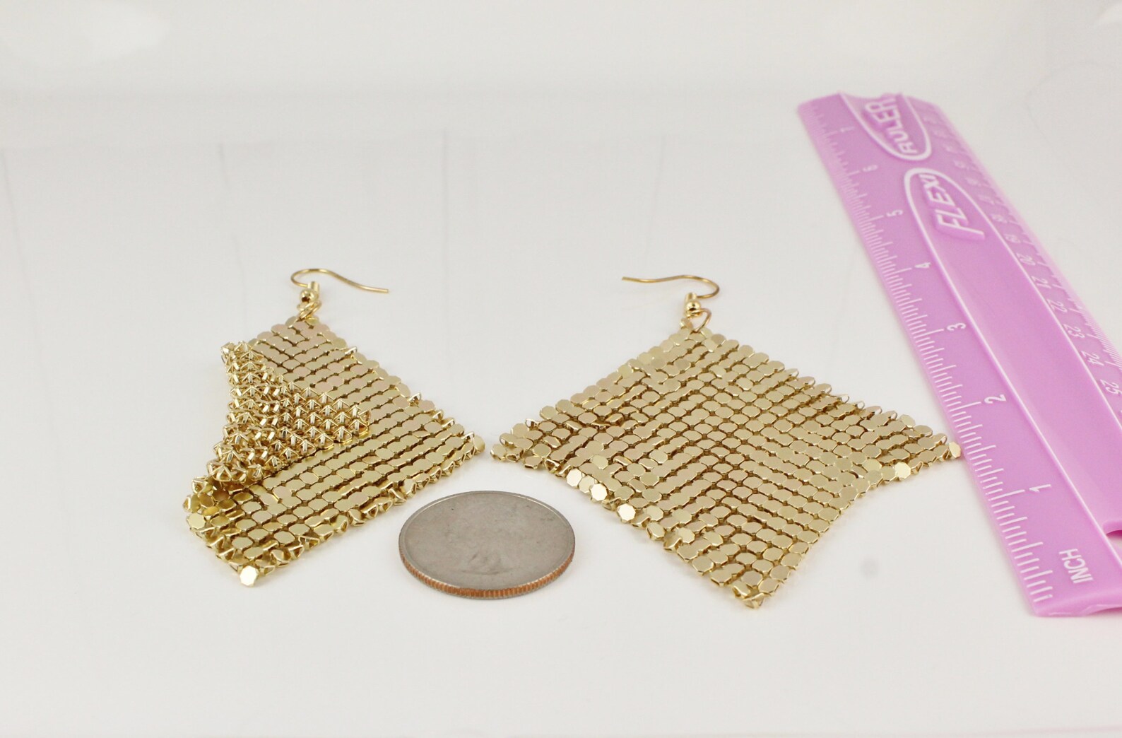 Gold mesh earrings metal dangle dangly flowy lightweight | Etsy