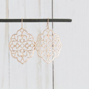 Rose Gold Filigree Earrings Teardrop Boho Chic Moroccan Medallion ...