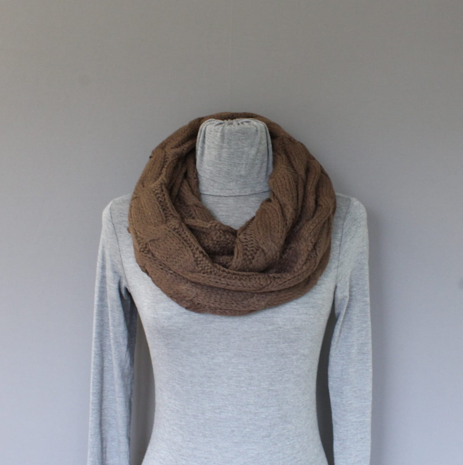 Dark Brown Cable Knit Infinity Scarf Soft Chunky Knit Circle Endless ...