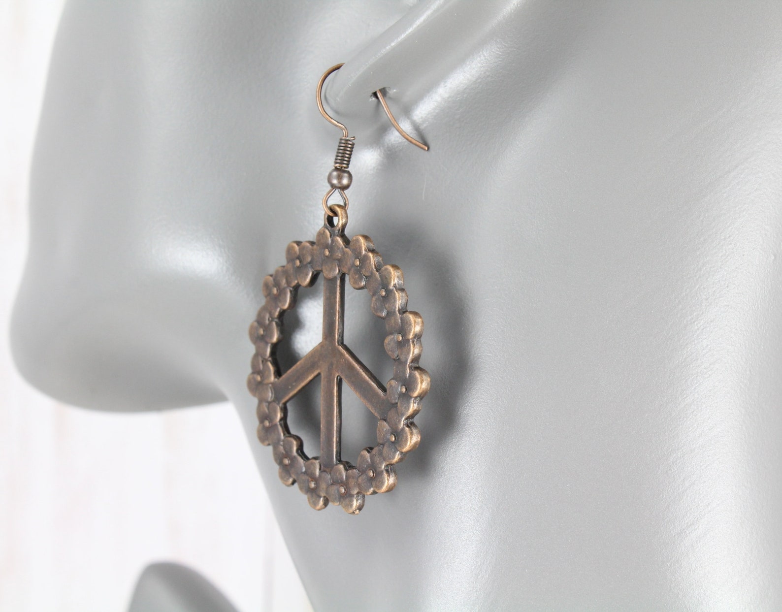 Peace Sign Earrings Floral Peace Symbol Love and Peace Dangle Earrings ...