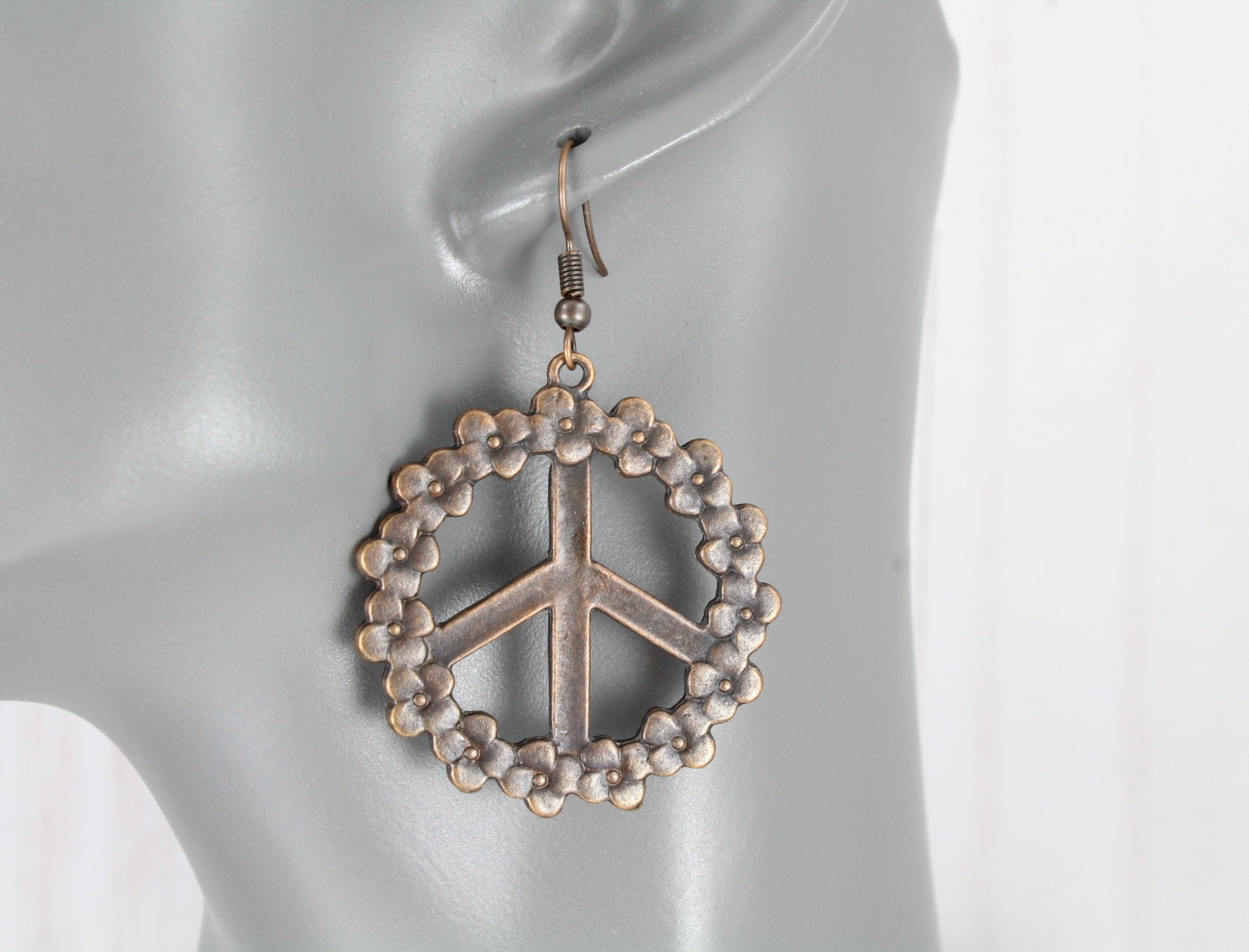 Peace Sign Earrings Floral Peace Symbol Love and Peace Dangle Earrings ...