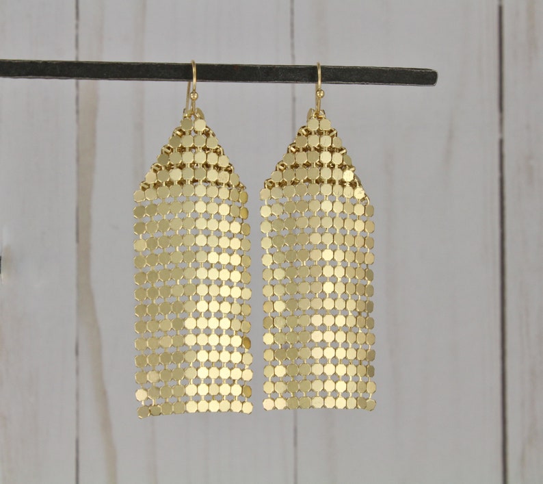 Gold Mesh Earrings Metal Dangle Dangly Flowy Lightweight - Etsy
