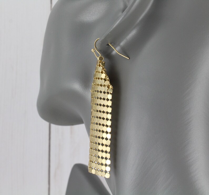 Gold Mesh Earrings Metal Dangle Dangly Flowy Lightweight - Etsy