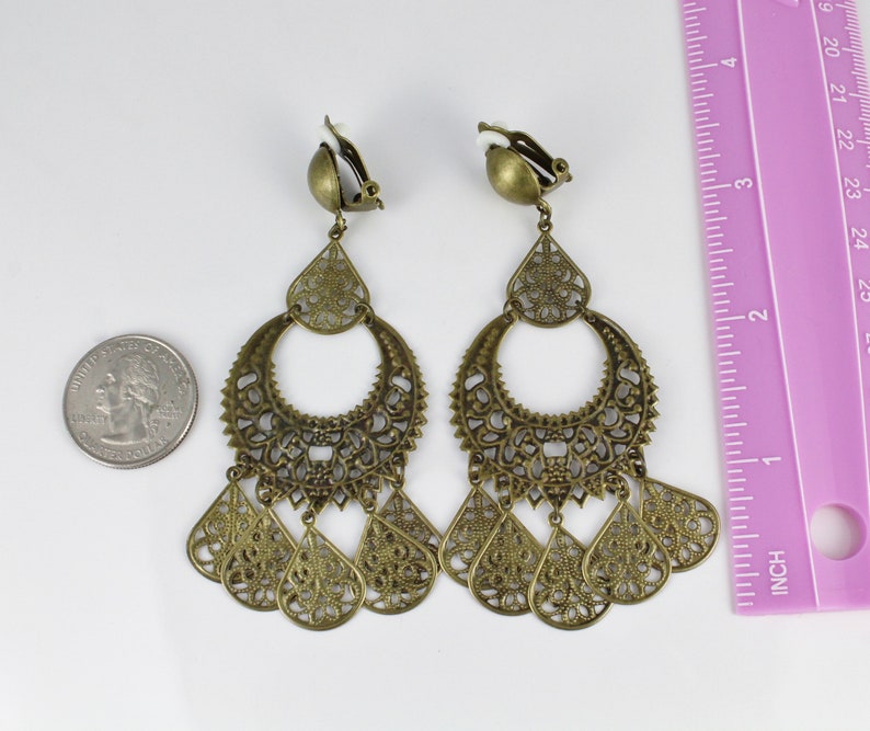 Bronze Clip on Earrings Chandelier Lightweight Dangle Clips - Etsy