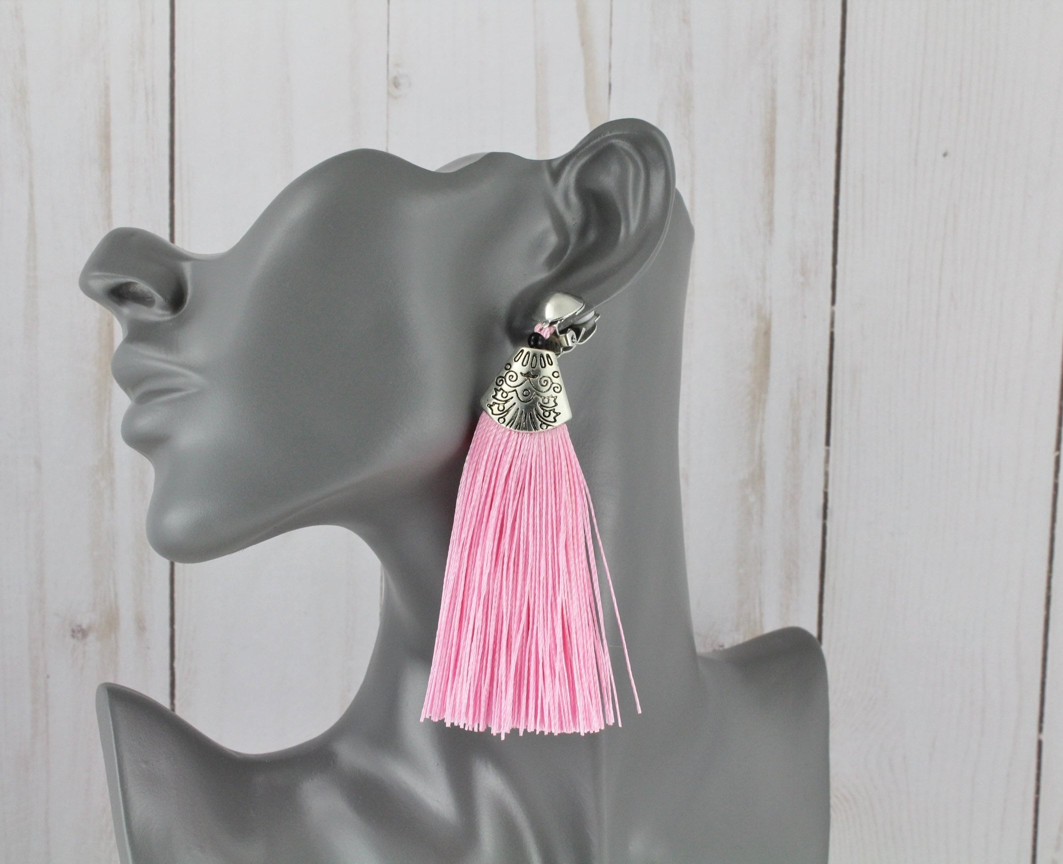 Tassel Clip on Earrings Dangle 4" Long Clip Earrings Thread Fringe ...