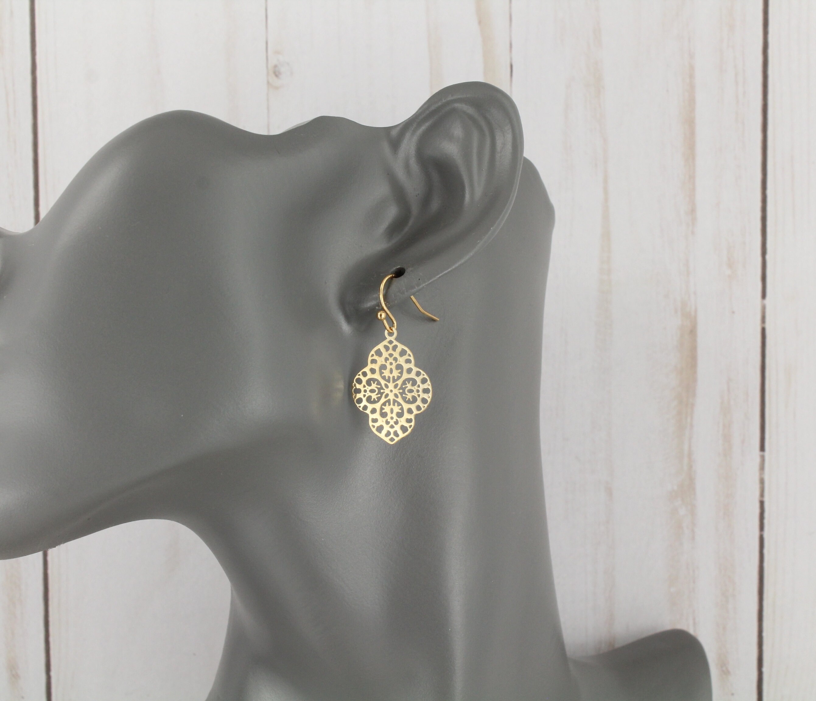 Gold Oval Earrings Filigree Small Medallion Scroll Cut Out Dangle ...
