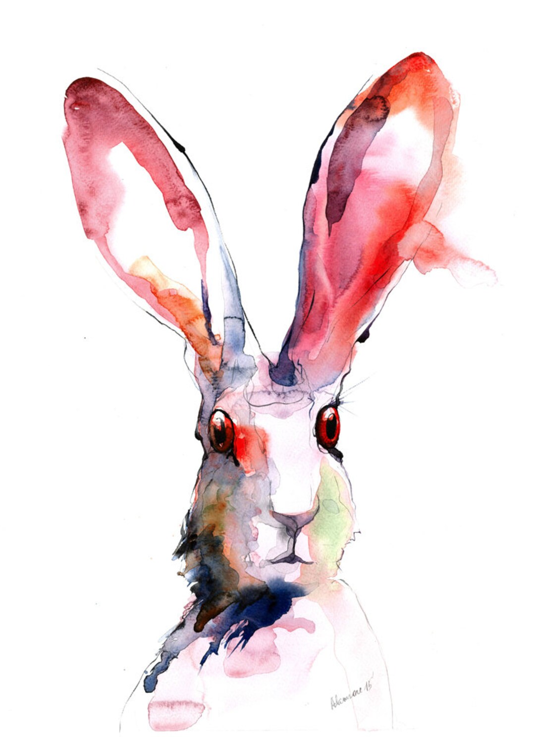 Bunny Poster Pink Bunny Wall Art Watercolor Nursery Girls Room Digital ...