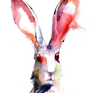 Bunny Poster Pink Bunny Wall Art Watercolor Nursery Girls Room Digital ...