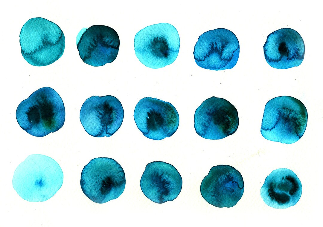 Turquoise Abstract Minimalist Watercolor Circles Art - Original Ink and ...
