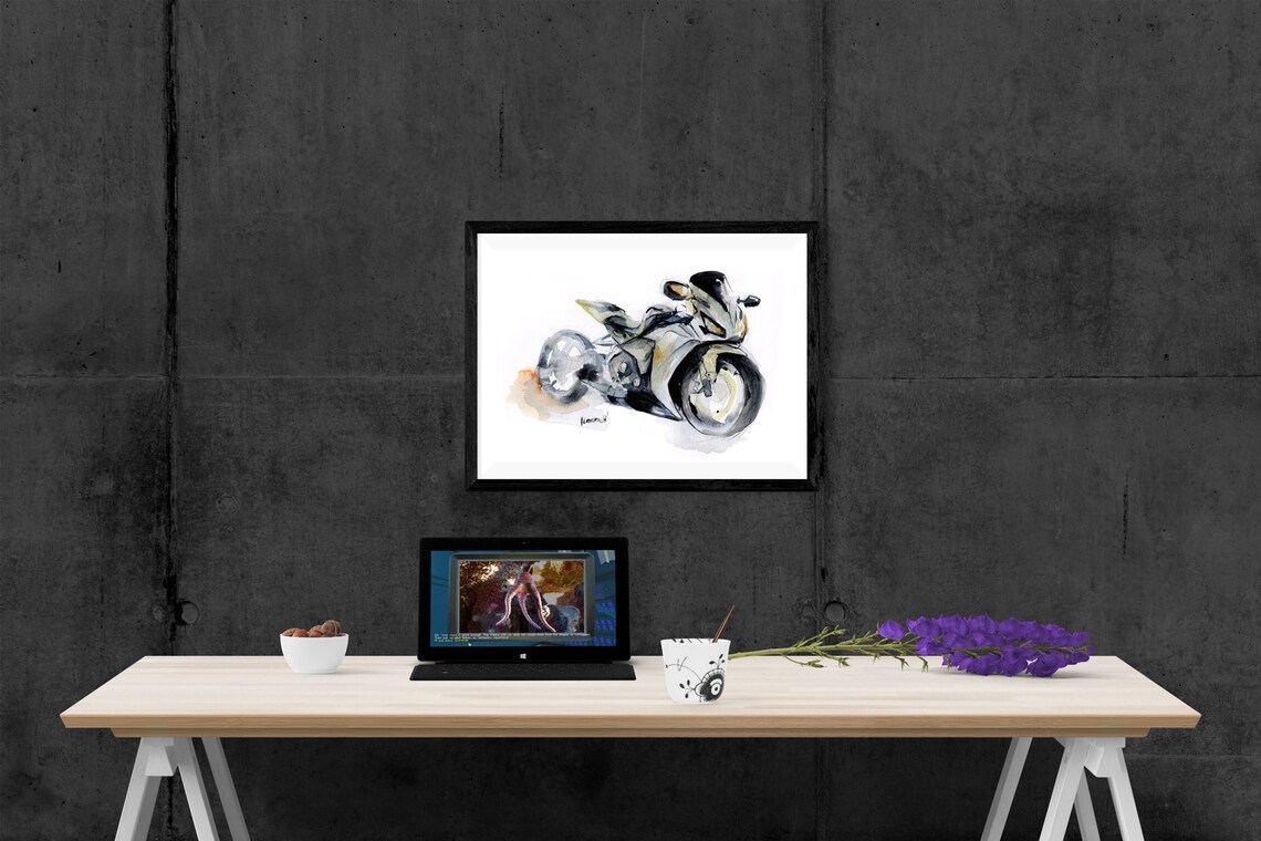 Teen Boy Room Decor Motorcycle Print Watercolor Wall Art. - Etsy
